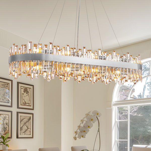 Everly Quinn 20-light Crystal Chandeliers Chrome Modern Rectangle Chandelier For Dining Room ...